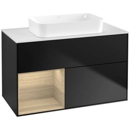 Villeroy & Boch Villeroy und Boch Finion Waschtischunterschrank F651PCPD 100x60,3x50,1cm, Regal links Oak Veneer, Black matt lacquer