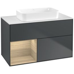Villeroy & Boch Villeroy und Boch Finion Waschtischunterschrank F651PCHG 100x60,3x50,1cm, Regal links Oak Veneer, Midnight Blue Matt Lacquer