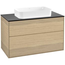 Villeroy & Boch Villeroy und Boch Finion Waschtischunterschrank G64200PC 100x60,3x50,1mm, Wandbeleuchtung, Glass Black Matt, Oak Veneer