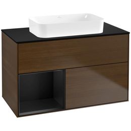 Villeroy & Boch Villeroy und Boch Finion Waschtischunterschrank F652PDGN 100x60,3x50,1cm, Regal links Black matt lacquer, Walnut veneer