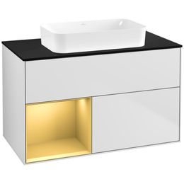 Villeroy & Boch Villeroy und Boch Finion Waschtischunterschrank F652HFMT 100x60,3x50,1cm, Regal links Gold matt, White matt lacquer