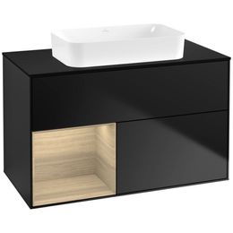 Villeroy & Boch Villeroy und Boch Finion Waschtischunterschrank F652PCPD 100x60,3x50,1cm, Regal links Oak Veneer, Black matt lacquer