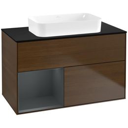 Villeroy & Boch Villeroy und Boch Finion Waschtischunterschrank F652HGGN 100x60,3x50,1cm, Regal links Midnight Blue Matt Lacquer, Walnut veneer
