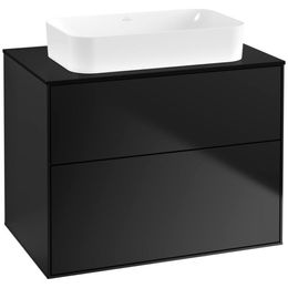 Villeroy & Boch Villeroy und Boch Finion Waschtischunterschrank F63200PD 80x60,3x50,1mm, Glass Black Matt, Black matt lacquer