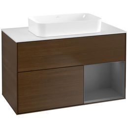 Villeroy & Boch Villeroy und Boch Finion Waschtischunterschrank F661GKGN 100x60,3x50,1cm, Regal rechts Anthracite matt, Walnut veneer