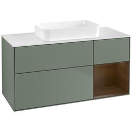 Villeroy & Boch Villeroy und Boch Finion Waschtischunterschrank F711GNGM 120x60,3x50,1cm, Regal rechts Walnut veneer, Olive Matt Lacquer