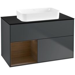 Villeroy & Boch Villeroy und Boch Finion Waschtischunterschrank F652GNHG 100x60,3x50,1cm, Regal links Walnut veneer, Midnight Blue Matt Lacquer