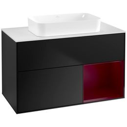 Villeroy & Boch Villeroy und Boch Finion Waschtischunterschrank F661HBPD 100x60,3x50,1cm, Regal rechts Peony, Black matt lacquer