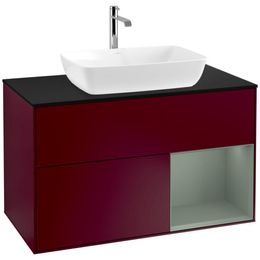 Villeroy & Boch Villeroy und Boch Finion Waschtischunterschrank F782GMHB 100cm, Abdeckplatte black matt, Regale Olive matt lacquer, Peony Matt