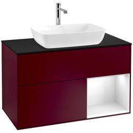 Villeroy & Boch Villeroy und Boch Finion Waschtischunterschrank F782GFHB 100cm, Abdeckplatte black matt, Regale Glossy white lacquer, Peony Matt