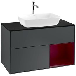 Villeroy & Boch Villeroy und Boch Finion Waschtischunterschrank F782HBHG 100cm, Abdeckplatte black matt, Regale Peony matt lacquer, Midnight Blue Matt Lacquer