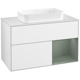 Villeroy & Boch Villeroy und Boch Finion Waschtischunterschrank F661GMGF 100x60,3x50,1cm, Regal rechts Olive Matt Lacquer, Glossy white lacquer