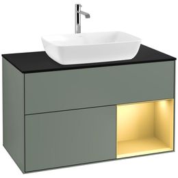 Villeroy & Boch Villeroy und Boch Finion Waschtischunterschrank F782HFGM 100cm, Abdeckplatte black matt, Regale Gold matt lacquer, Olive Matt Lacquer