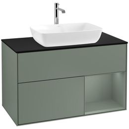 Villeroy & Boch Villeroy und Boch Finion Waschtischunterschrank F782GMGM 100cm, Abdeckplatte black matt, Regale Olive matt lacquer, Olive Matt Lacquer