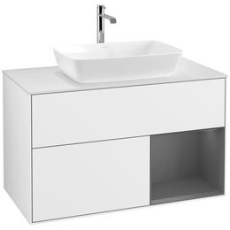 Villeroy & Boch Villeroy und Boch Finion Waschtischunterschrank F781GKGF 100cm, Abdeckplatte white matt, Regale Anthracite matt lacquer, Glossy white lacquer