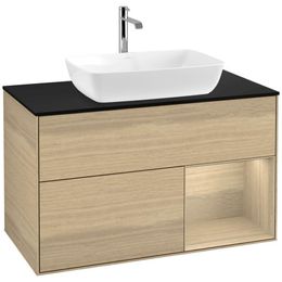 Villeroy & Boch Villeroy und Boch Finion Waschtischunterschrank F782PCPC 100cm, Abdeckplatte black matt, Regale Oak Veneer, Oak Veneer