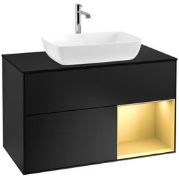 Villeroy & Boch Villeroy und Boch Finion Waschtischunterschrank F782HFPD 100cm, Abdeckplatte black matt, Regale Gold matt lacquer, Black matt lacquer