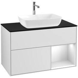 Villeroy & Boch Villeroy und Boch Finion Waschtischunterschrank F782MTMT 100cm, Abdeckplatte black matt, Regale White matt lacquer, White matt lacquer