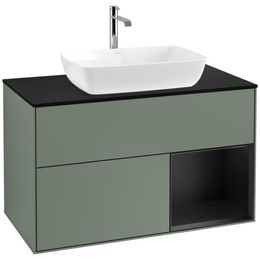 Villeroy & Boch Villeroy und Boch Finion Waschtischunterschrank F782PDGM 100cm, Abdeckplatte black matt, Regale Black matt lacquer, Olive Matt Lacquer