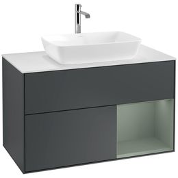 Villeroy & Boch Villeroy und Boch Finion Waschtischunterschrank F781GMHG 100cm, Abdeckplatte white matt, Regale Olive matt lacquer, Midnight Blue Matt Lacquer