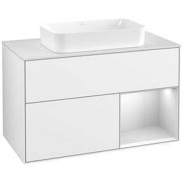 Villeroy & Boch Villeroy und Boch Finion Waschtischunterschrank F661MTGF 100x60,3x50,1cm, Regal rechts White matt lacquer, Glossy white lacquer
