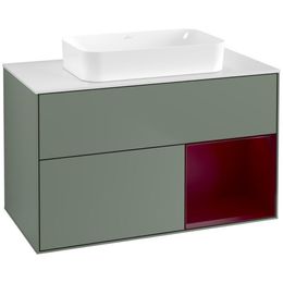 Villeroy & Boch Villeroy und Boch Finion Waschtischunterschrank F661HBGM 100x60,3x50,1cm, Regal rechts Peony, Olive Matt Lacquer
