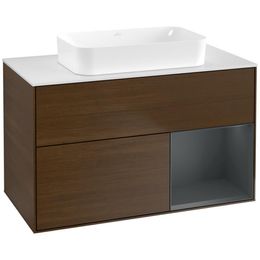 Villeroy & Boch Villeroy und Boch Finion Waschtischunterschrank F661HGGN 100x60,3x50,1cm, Regal rechts Midnight Blue Matt Lacquer, Walnut veneer