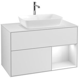Villeroy & Boch Villeroy und Boch Finion Waschtischunterschrank F781GFMT 100cm, Abdeckplatte white matt, Regale Glossy white lacquer, White matt lacquer