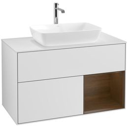 Villeroy & Boch Villeroy und Boch Finion Waschtischunterschrank F781GNMT 100cm, Abdeckplatte white matt, Regale Walnut Veneer, White matt lacquer