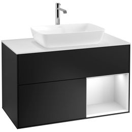 Villeroy & Boch Villeroy und Boch Finion Waschtischunterschrank F781MTPD 100cm, Abdeckplatte white matt, Regale White matt lacquer, Black matt lacquer
