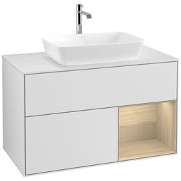 Villeroy & Boch Villeroy und Boch Finion Waschtischunterschrank F781PCMT 100cm, Abdeckplatte white matt, Regale Oak Veneer, White matt lacquer
