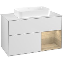 Villeroy & Boch Villeroy und Boch Finion Waschtischunterschrank F661PCMT 100x60,3x50,1cm, Regal rechts Oak Veneer, White matt lacquer