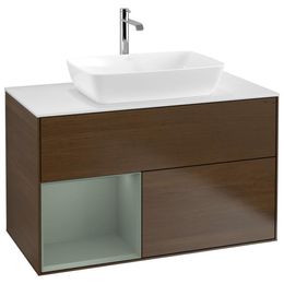 Villeroy & Boch Villeroy und Boch Finion Waschtischunterschrank G771GMGN 100cm, Abdeckplatte white matt, Emotion, Regale Olive matt lacquer, Walnut veneer