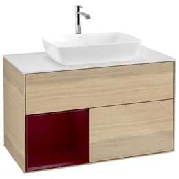 Villeroy & Boch Villeroy und Boch Finion Waschtischunterschrank G771HBPC 100cm, Abdeckplatte white matt, Emotion, Regale Peony matt lacquer, Oak Veneer