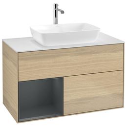 Villeroy & Boch Villeroy und Boch Finion Waschtischunterschrank G771HGPC 100cm, Abdeckplatte white matt, Emotion, Regale Midnight matt lacquer, Oak Veneer