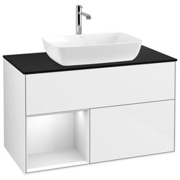 Villeroy & Boch Villeroy und Boch Finion Waschtischunterschrank G772MTGF 100cm, Abdeckplatte black matt, Emotion, Regale White matt lacquer, Glossy white lacquer