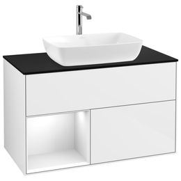 Villeroy & Boch Villeroy und Boch Finion Waschtischunterschrank G772GFGF 100cm, Abdeckplatte black matt, Emotion, Regale Glossy white lacquer, Glossy white lacquer