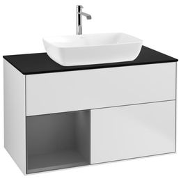 Villeroy & Boch Villeroy und Boch Finion Waschtischunterschrank G772GKMT 100cm, Abdeckplatte black matt, Emotion, Regale Anthracite matt lacquer, White matt lacquer