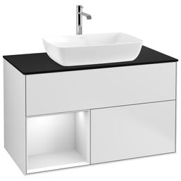 Villeroy & Boch Villeroy und Boch Finion Waschtischunterschrank G772MTMT 100cm, Abdeckplatte black matt, Emotion, Regale White matt lacquer, White matt lacquer