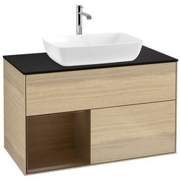 Villeroy & Boch Villeroy und Boch Finion Waschtischunterschrank G772GNPC 100cm, Abdeckplatte black matt, Emotion, Regale Walnut Veneer, Oak Veneer
