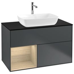 Villeroy & Boch Villeroy und Boch Finion Waschtischunterschrank G772PCHG 100cm, Abdeckplatte black matt, Emotion, Regale Oak Veneer, Midnight Blue Matt Lacquer