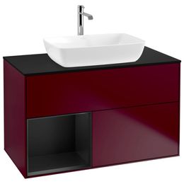 Villeroy & Boch Villeroy und Boch Finion Waschtischunterschrank G772PDHB 100cm, Abdeckplatte black matt, Emotion, Regale Black matt lacquer, Peony Matt