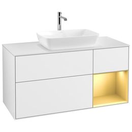 Villeroy & Boch Villeroy und Boch Finion Waschtischunterschrank G831HFGF 120cm, Abdeckplatte white matt, Emotion, Regale Gold matt lacquer, Glossy white lacquer