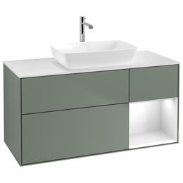 Villeroy & Boch Villeroy und Boch Finion Waschtischunterschrank G831GFGM 120cm, Abdeckplatte white matt, Emotion, Regale Glossy white lacquer, Olive Matt Lacquer