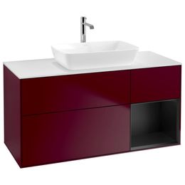 Villeroy & Boch Villeroy und Boch Finion Waschtischunterschrank G831PDHB 120cm, Abdeckplatte white matt, Emotion, Regale Black matt lacquer, Peony Matt