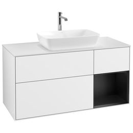 Villeroy & Boch Villeroy und Boch Finion Waschtischunterschrank G831PDGF 120cm, Abdeckplatte white matt, Emotion, Regale Black matt lacquer, Glossy white lacquer