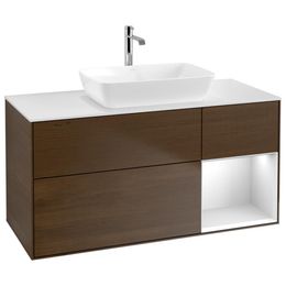 Villeroy & Boch Villeroy und Boch Finion Waschtischunterschrank G831MTGN 120cm, Abdeckplatte white matt, Emotion, Regale White matt lacquer, Walnut veneer