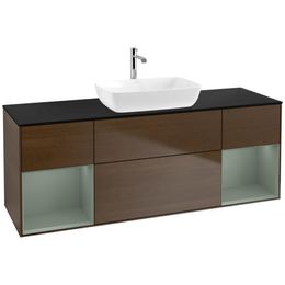 Villeroy & Boch Villeroy und Boch Finion Waschtischunterschrank F862GMGN 160cm, Abdeckplatte black matt, Regale Olive matt lacquer, Walnut veneer