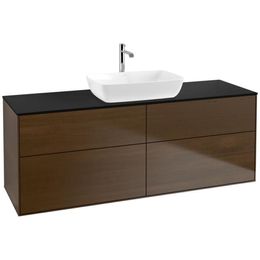 Villeroy & Boch Villeroy und Boch Finion Waschtischunterschrank F85200GN 160x60,3cm, Abdeckplatte black matt, Walnut veneer
