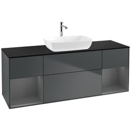 Villeroy & Boch Villeroy und Boch Finion Waschtischunterschrank F862GKHG 160cm, Abdeckplatte black matt, Regale Anthracite matt lacquer, Midnight Blue Matt Lacquer